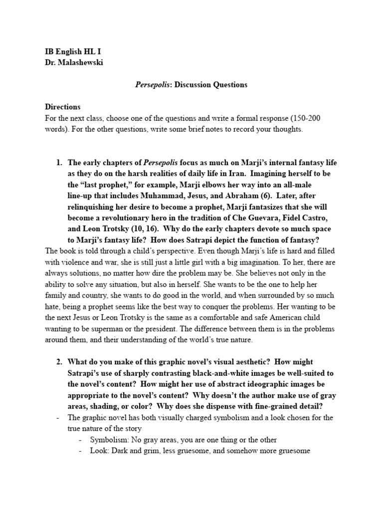 Persepolis Discussion Questions 1 | PDF