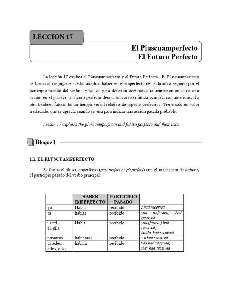 El Pluscuamperfecto | PDF | Desempleo | Verbo