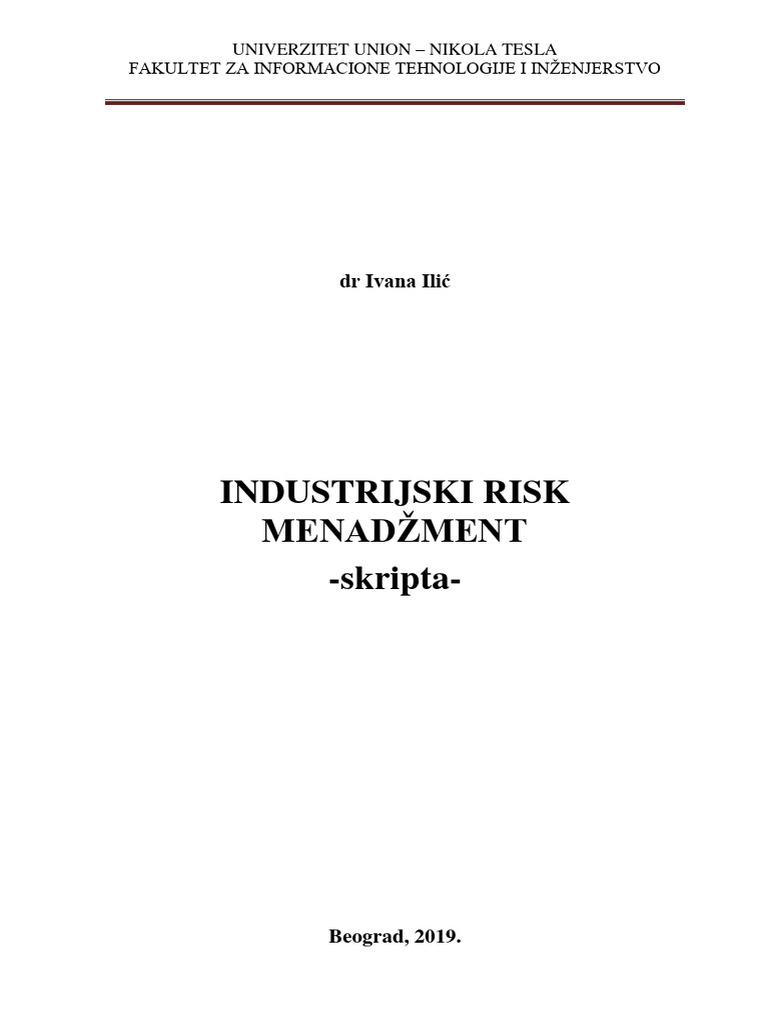 Industrijski Risk Menadzment - Skripta | PDF