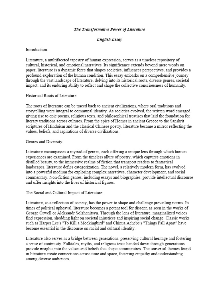 The Transformative Power of Literature ESSAY | PDF | Narrative | Genre