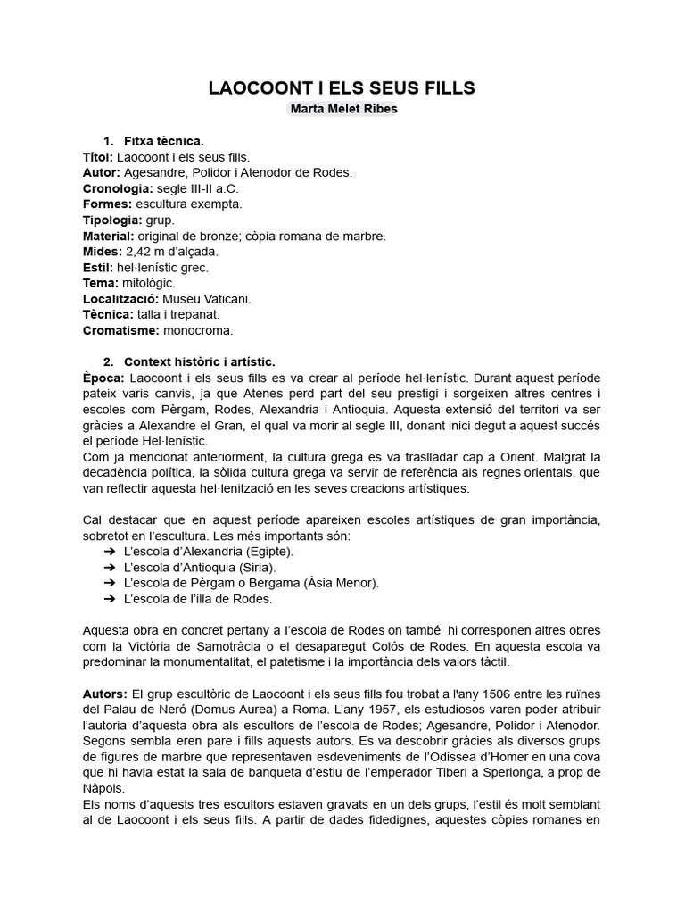 LAOCOONT I ELS SEUS FILLS Fitxa | PDF