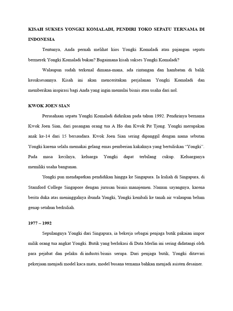 Kisah Sukses Yongki Komaladi | PDF