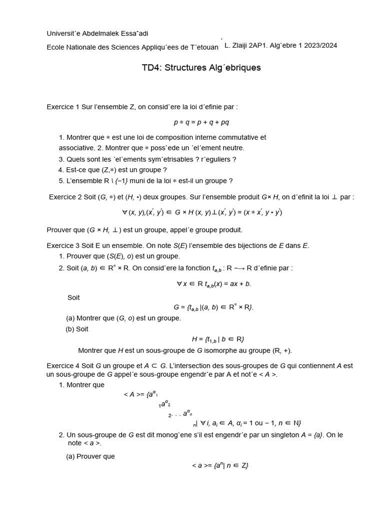 Structures algébriques et groupes en mathématiques | PDF | Groupe ...