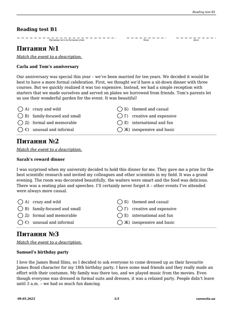 Reading Test b1 20230509 004845 | PDF | United Kingdom