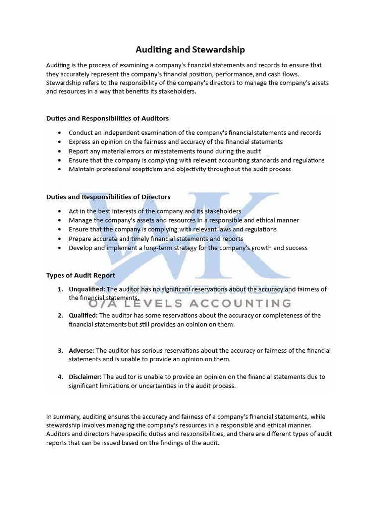 Auditing and Stewardship | PDF