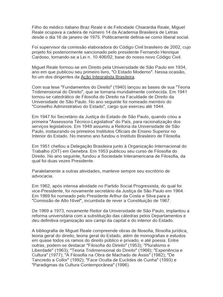 Biografia - Miguel Reale | PDF