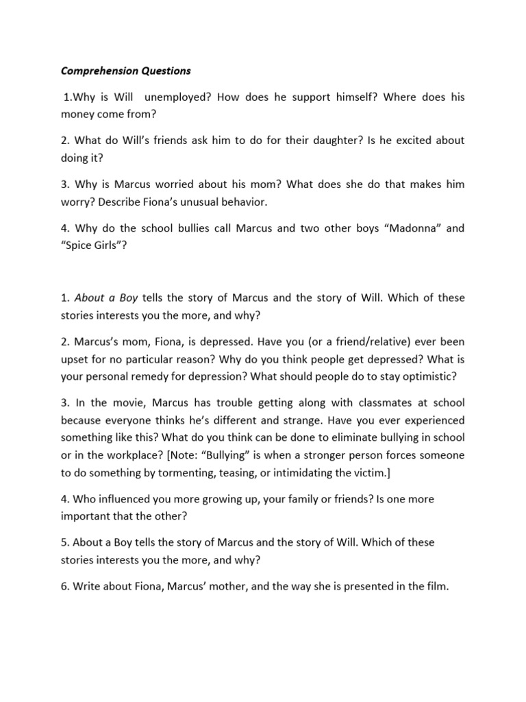 ABOUT A BOY Questions | PDF