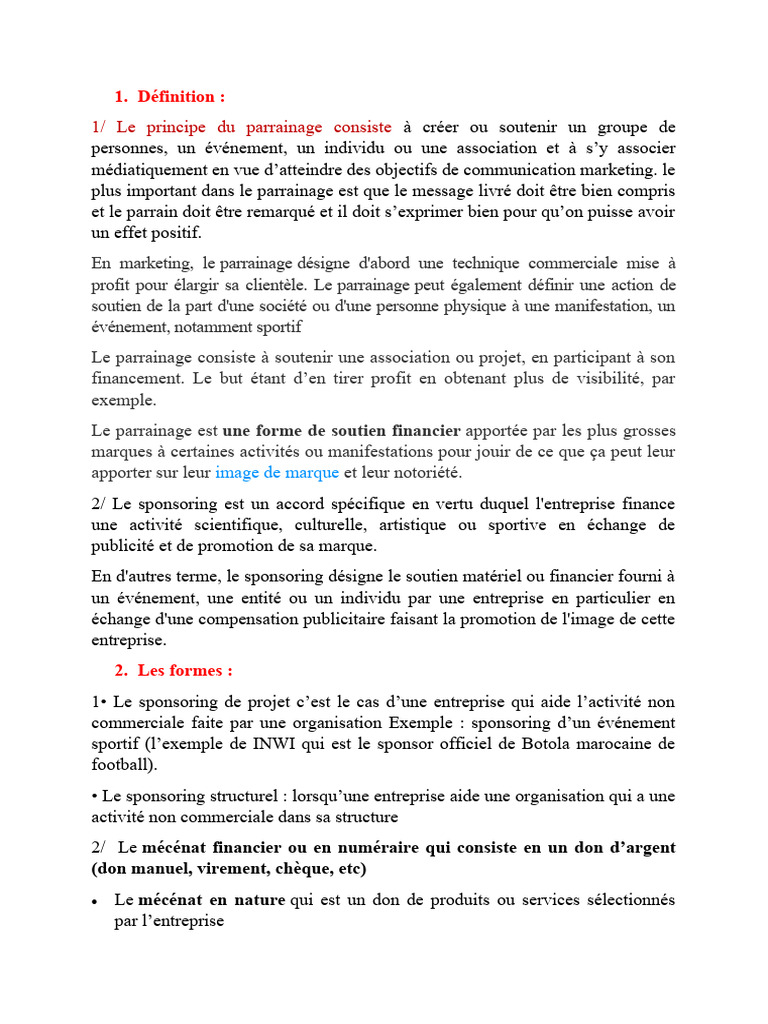Sponsoring et Mécénat : Différences clés | PDF | Business ...