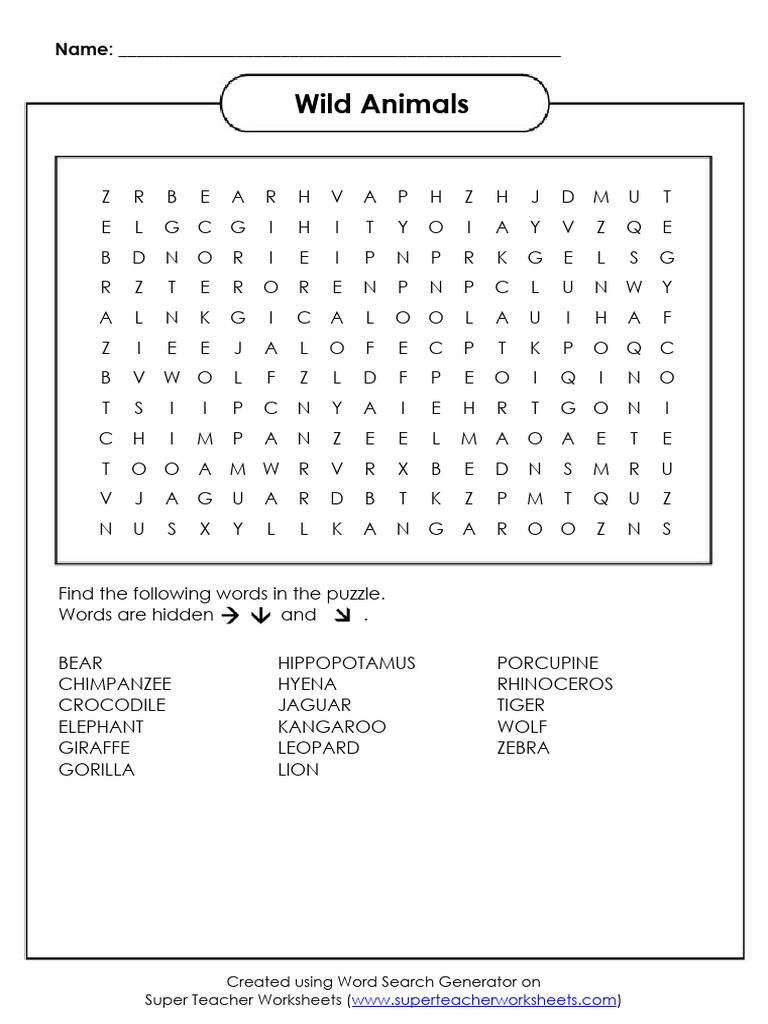Wild Animals Word Search Worksheet | PDF