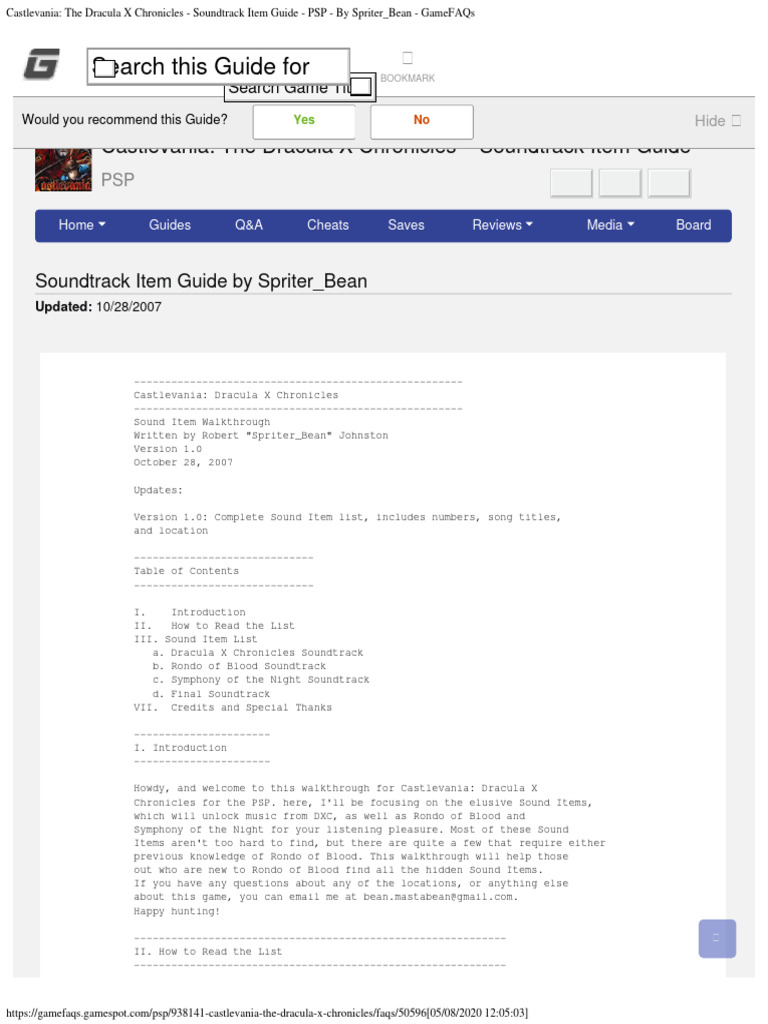 Castlevania The Dracula X Chronicles - Soundtrack Item Guide - PSP - by Spriter | PDF