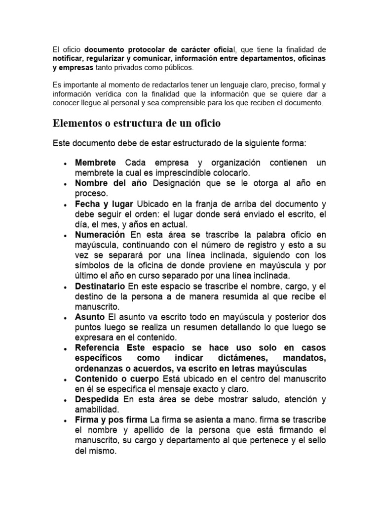 Elementos o Estructura de Un Oficio | PDF