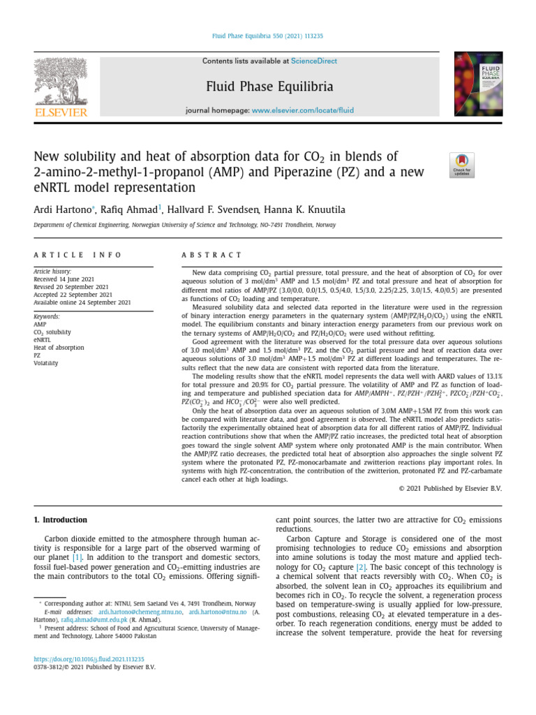CO2 Solubility in AMP/PZ Blends | PDF | Solubility | Carbon Dioxide