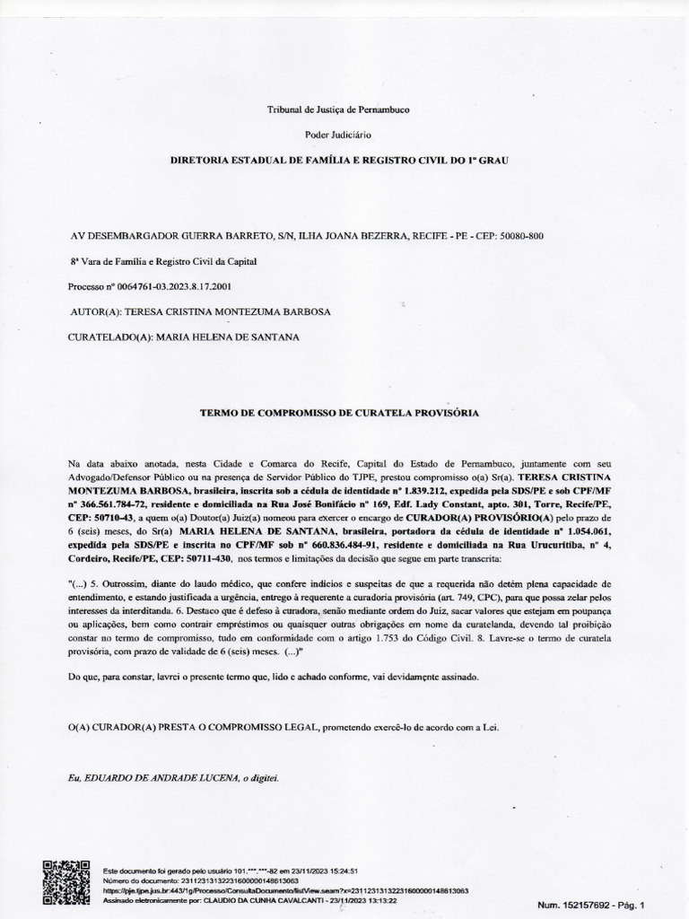 Termo de Compromisso de Curatela Provisória | PDF