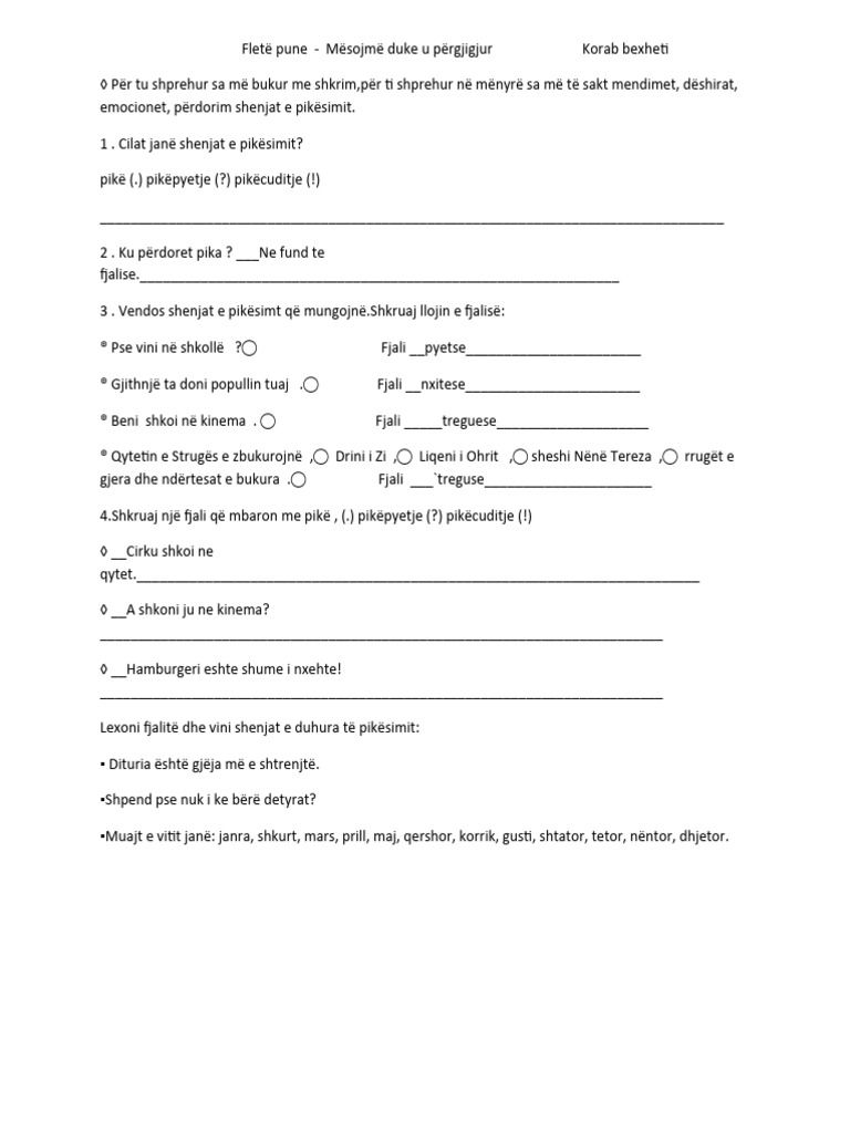 Fletë Pune - Shenjat e Pikësimit 2 | PDF