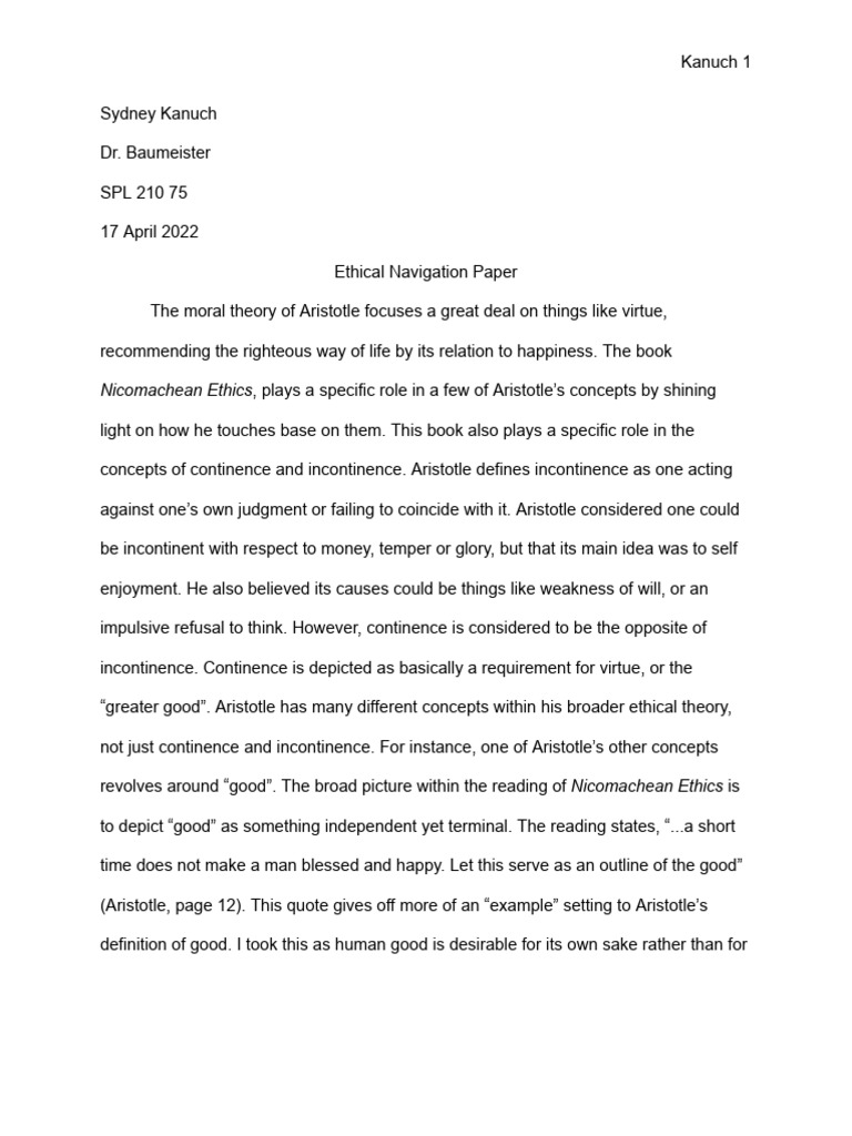 Ethical Navigation Paper Intro To Ethics | PDF | Virtue | Happiness