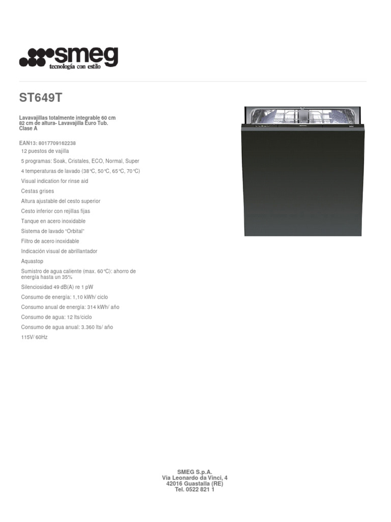 Ficha Tecnica Lavavajilla Ref ST649T | PDF | Hogar, jardinería y ...