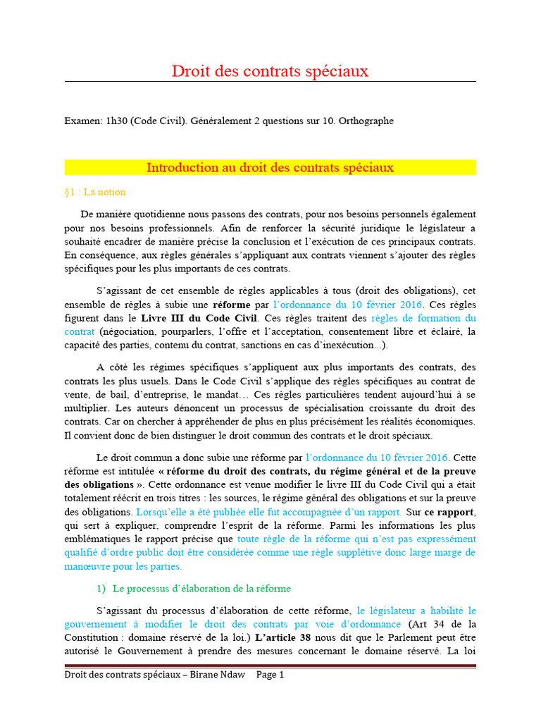 Cours de Contrats Spéciaux | PDF | Sodles | Crédit