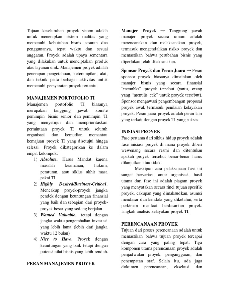 Manajemen Proyek TI dan Tantangan | PDF