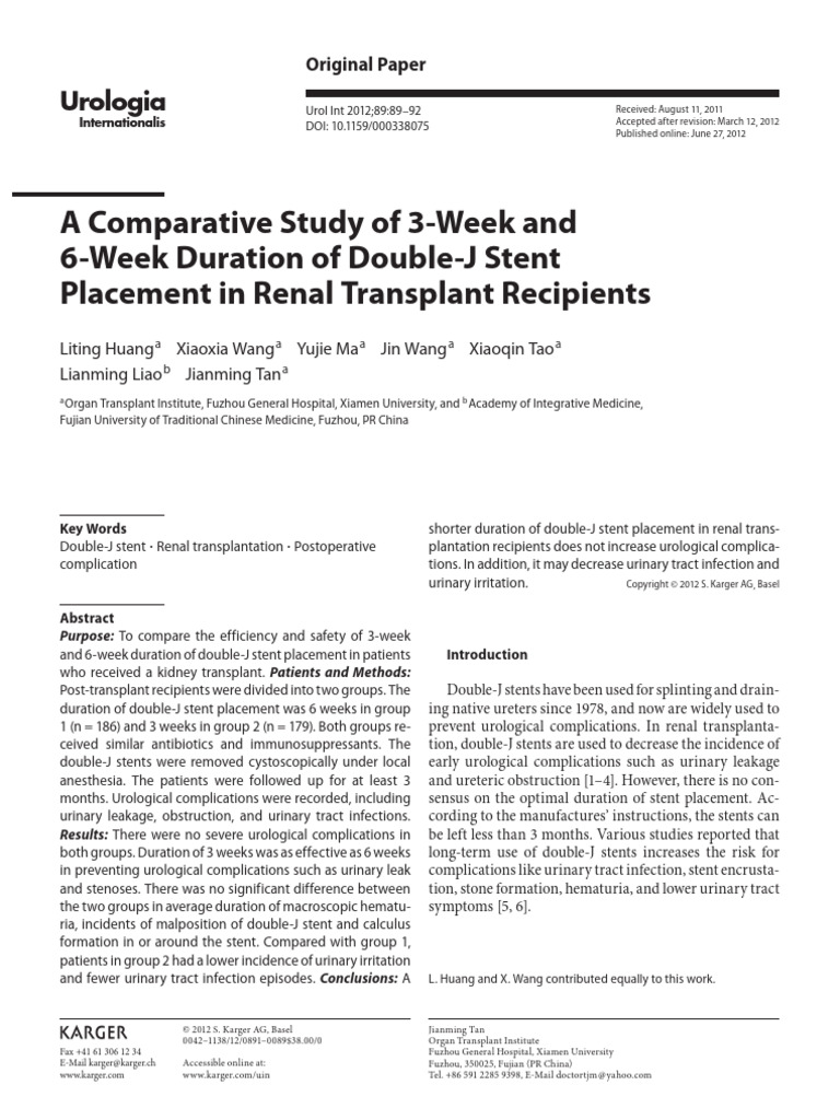 A Comparative Study of 3-Week and 6-Week Duration of Double-J Stent ...