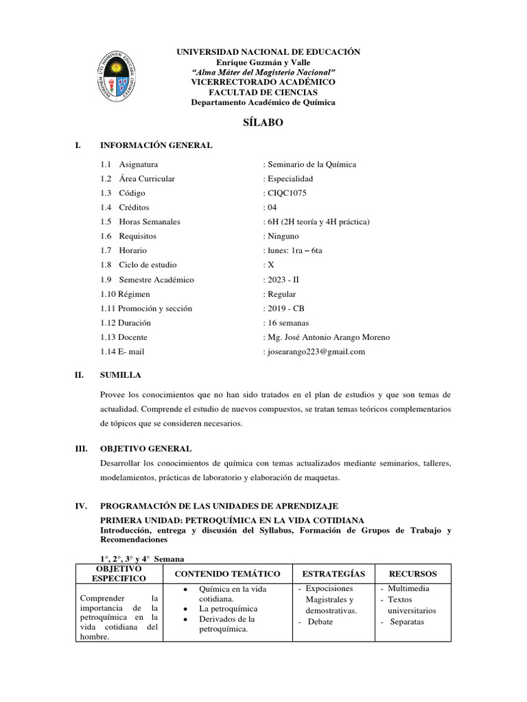 Slabo - Seminario de La Química | PDF | Química | Ciencias fisicas