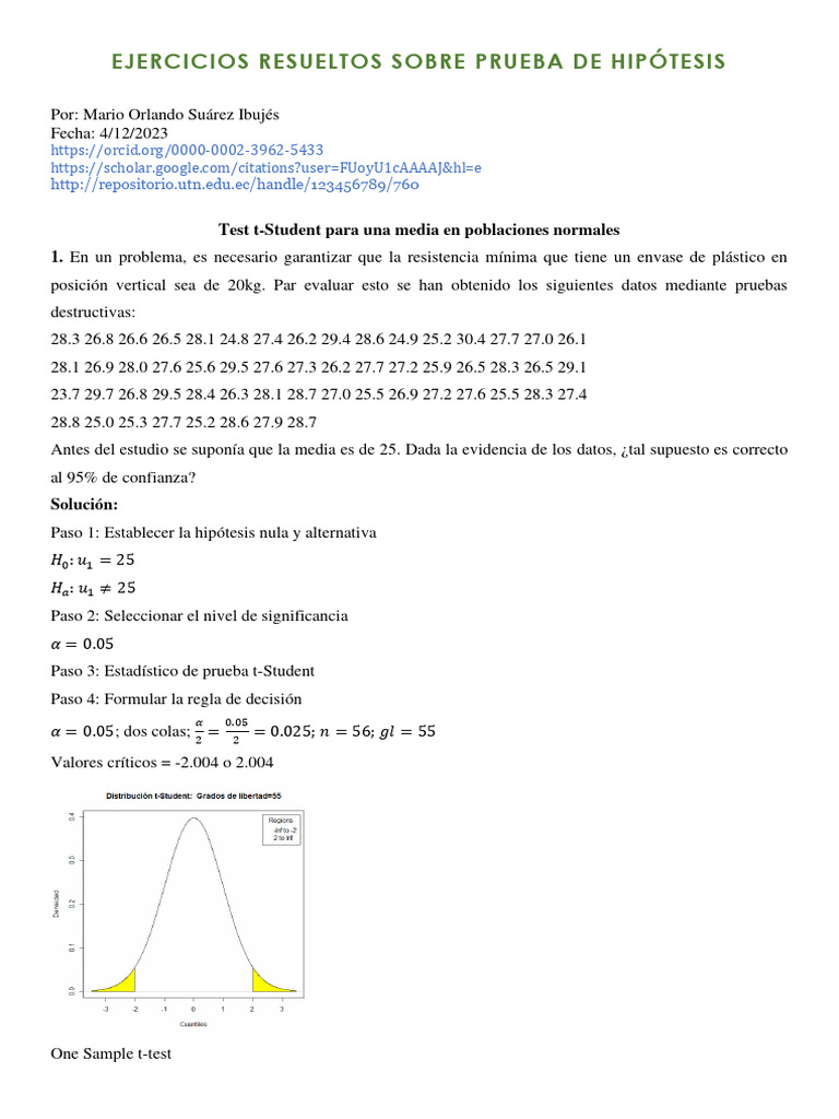 Ejercicios Resueltos Sobre Prueba de Hipótesis | PDF | Estadísticas ...