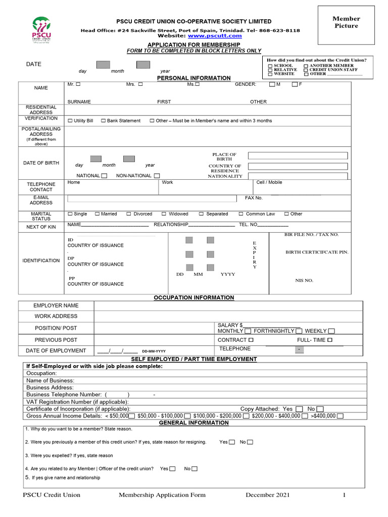 PSCU Credit Union Membership Form | PDF | Identity Document | Economies