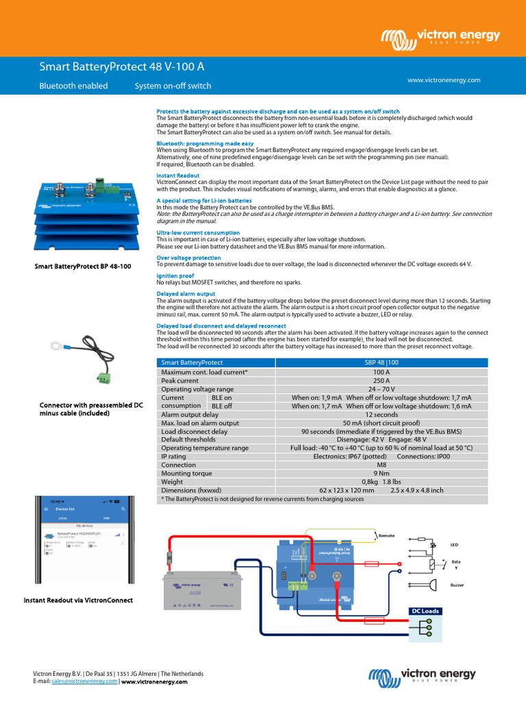 Datasheet Smart BatteryProtect 48V 100A EN | PDF | Switch | Lithium Ion Battery