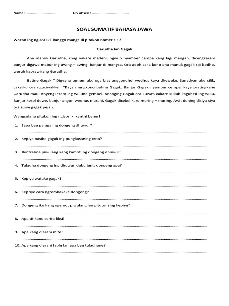 Soal Sumatif Bahasa Jawa | PDF