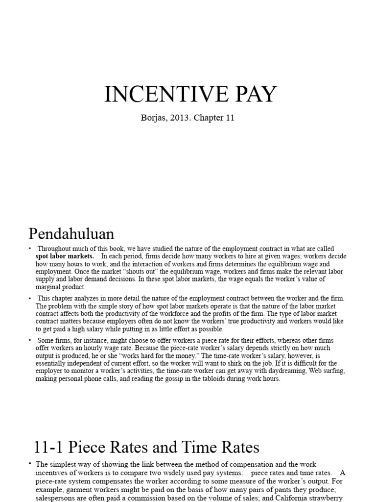 Chapter 11. Incentive Pay | PDF | Labour Economics | Piece Work Chapter 11. Incentive Pay | PDF | Labour Economics | Piece Work