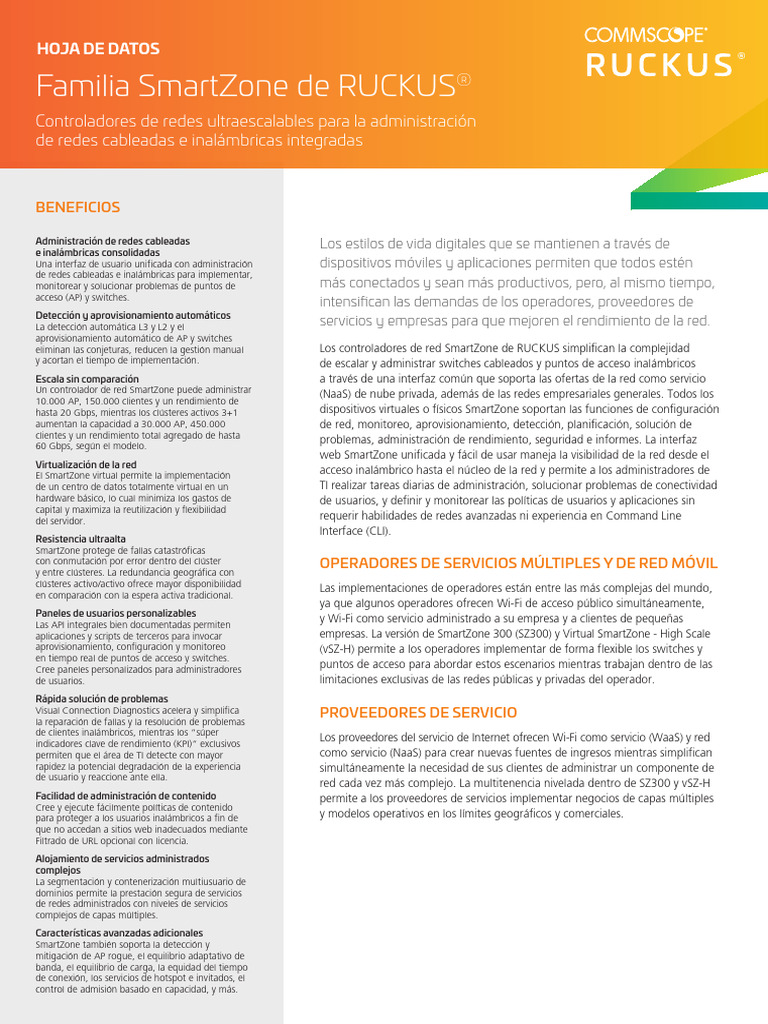 Data Sheet RUCKUS SmartZone Family - Spanish | PDF | Punto de acceso ...