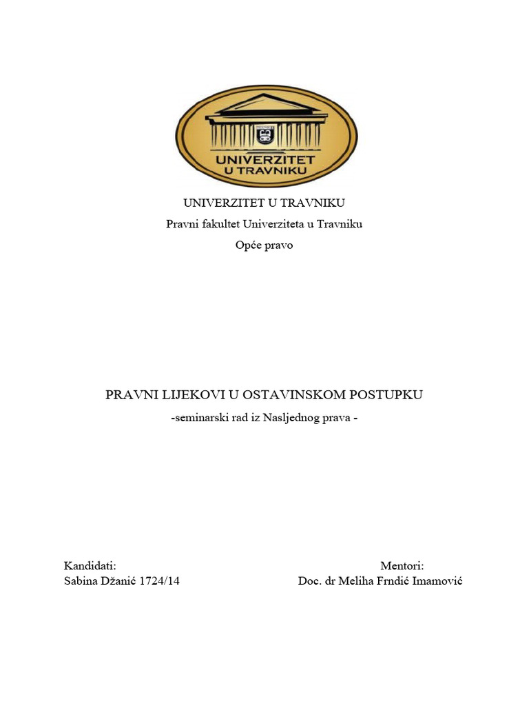 NAsljedno Pravo Seminarski Rad | PDF