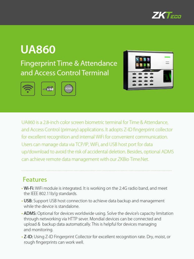 UA860 Datasheet 202309 | PDF | Wi Fi | Access Control