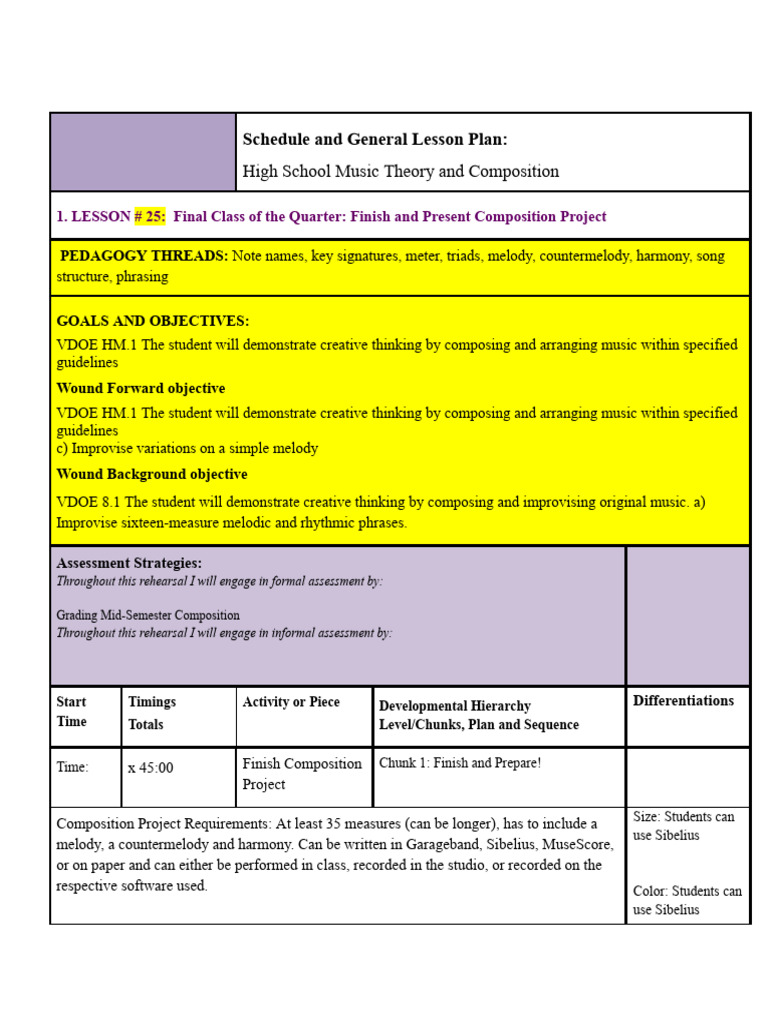 3theory and Composition General Music Lesson Plan 3 | PDF | Musical ...
