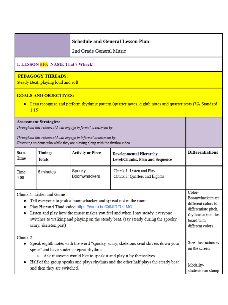 2nd Grade Boomwhacker Lesson Plan | PDF | Rhythm | Performing Arts