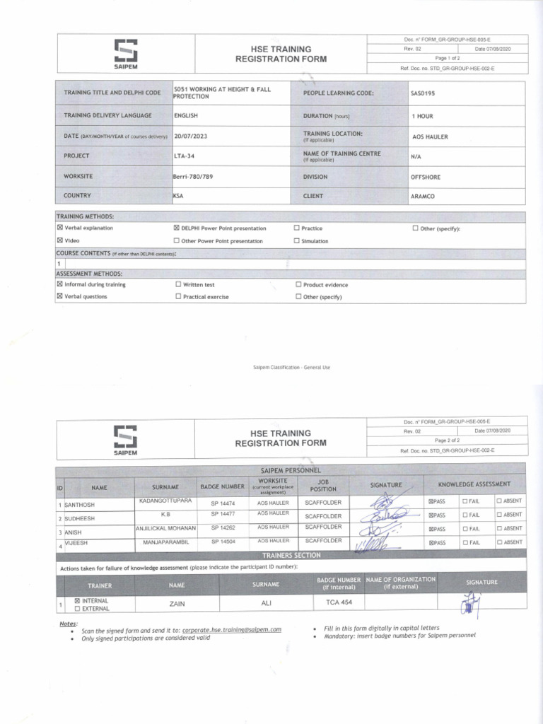 Scaffolders Training Sheet | PDF