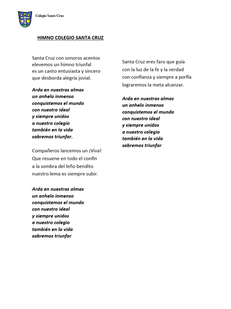 Himno Colegio Santa Cruz - Letra | PDF