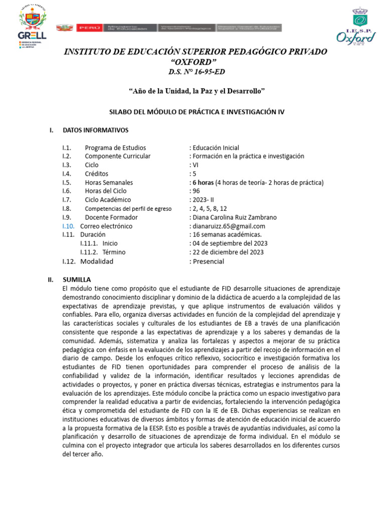 2023-2 Silabo Prac e Inv 6 Inicial | PDF | Evaluación | Aprendizaje