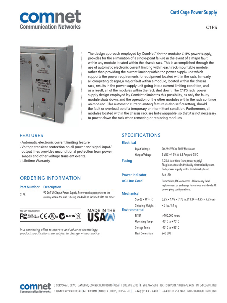 Comnet c1ps Data Sheet | PDF | Power Supply | Electromagnetism