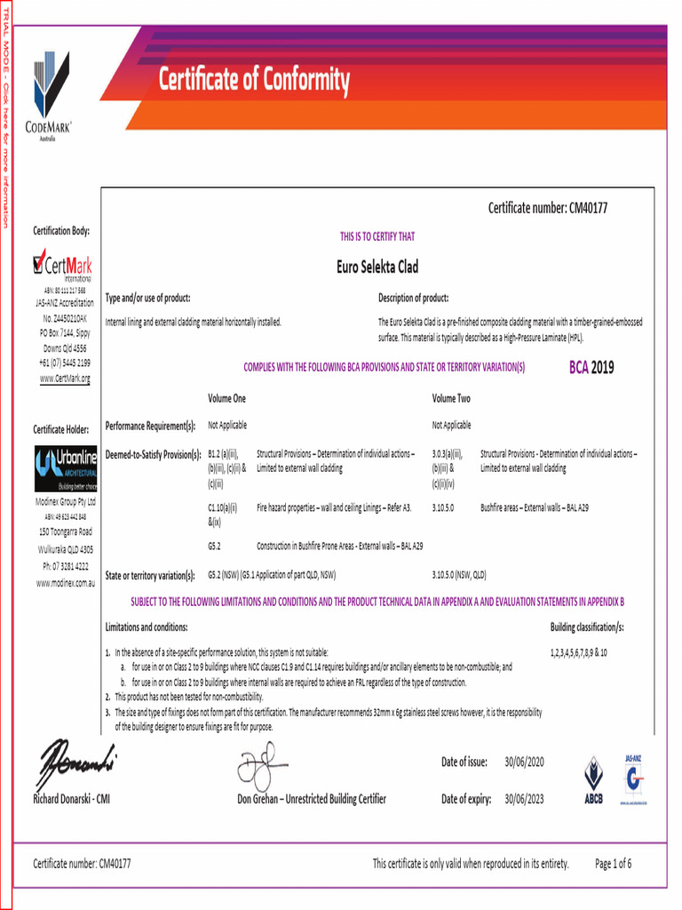 Certificate of Conformity - Urbanline (Modinex) | PDF | Drywall ...