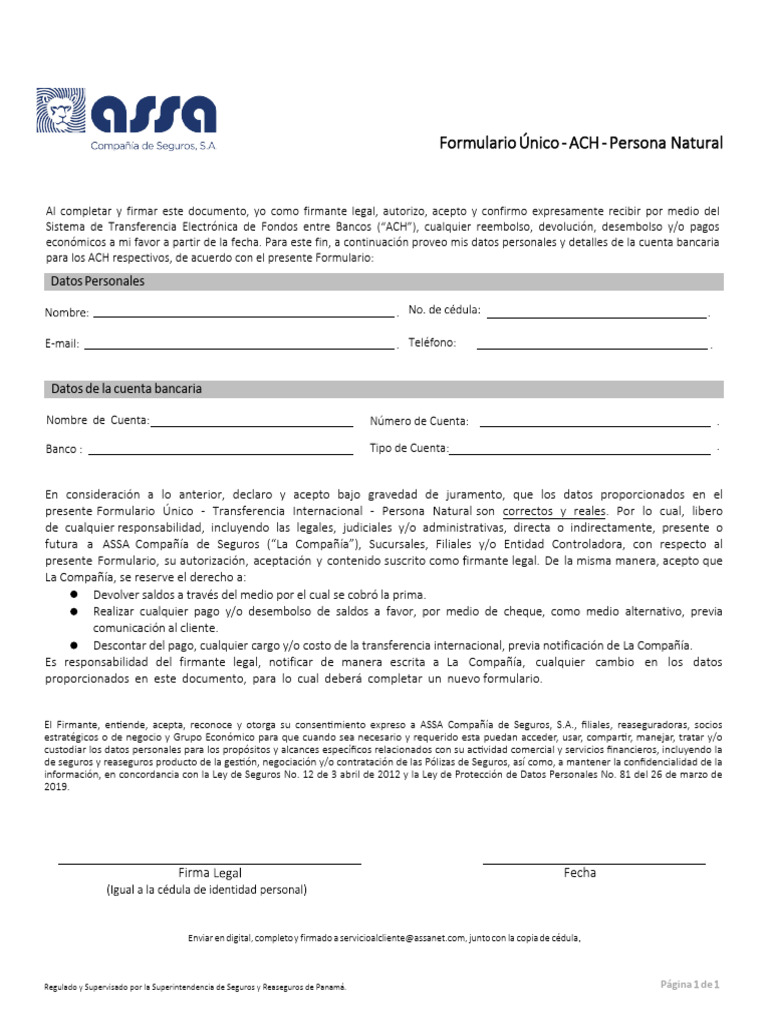 Formulario ACH para Transferencias Internacionales | PDF ...