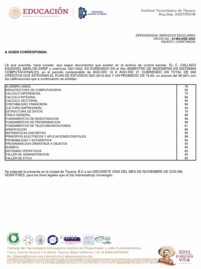 Constancia ITT 19211602 | PDF | Matemáticas