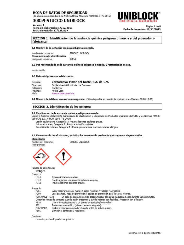 HDS Stucco Uniblock | PDF | Química | Ciencias fisicas