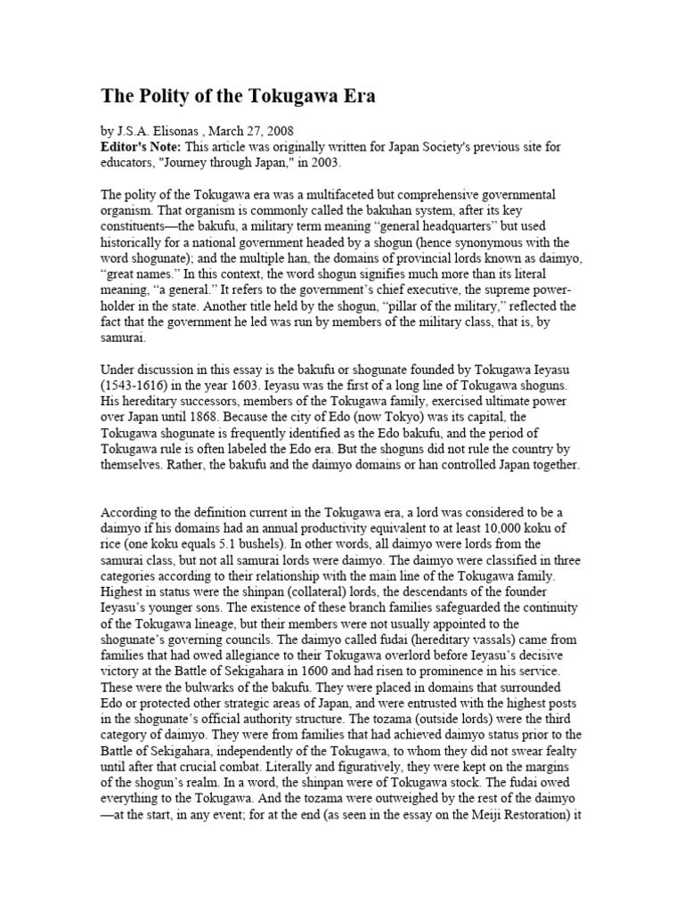 The Polity of The Tokugawa Era | PDF | Japan | Feudal Japan