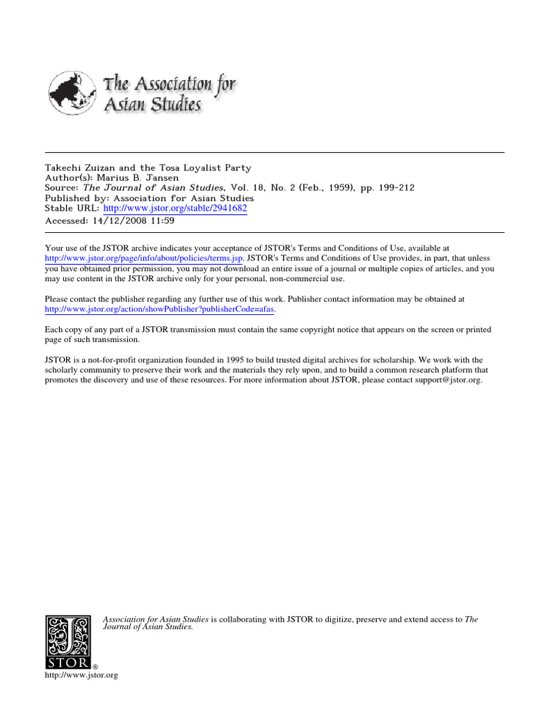 Takechi Zuizan and The Tosa Loyalist Party (Marius Jansen) | PDF | Science & Mathematics