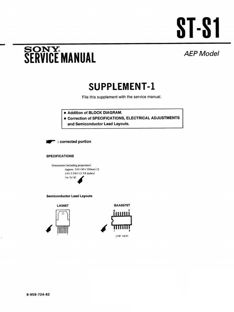 SONY ST-S1 Manual Supplementary INFO | PDF