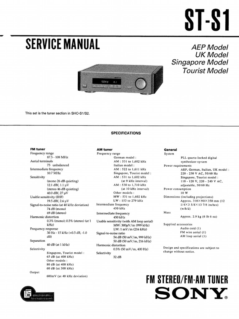 Sony St-s1 Tuner Manual | PDF