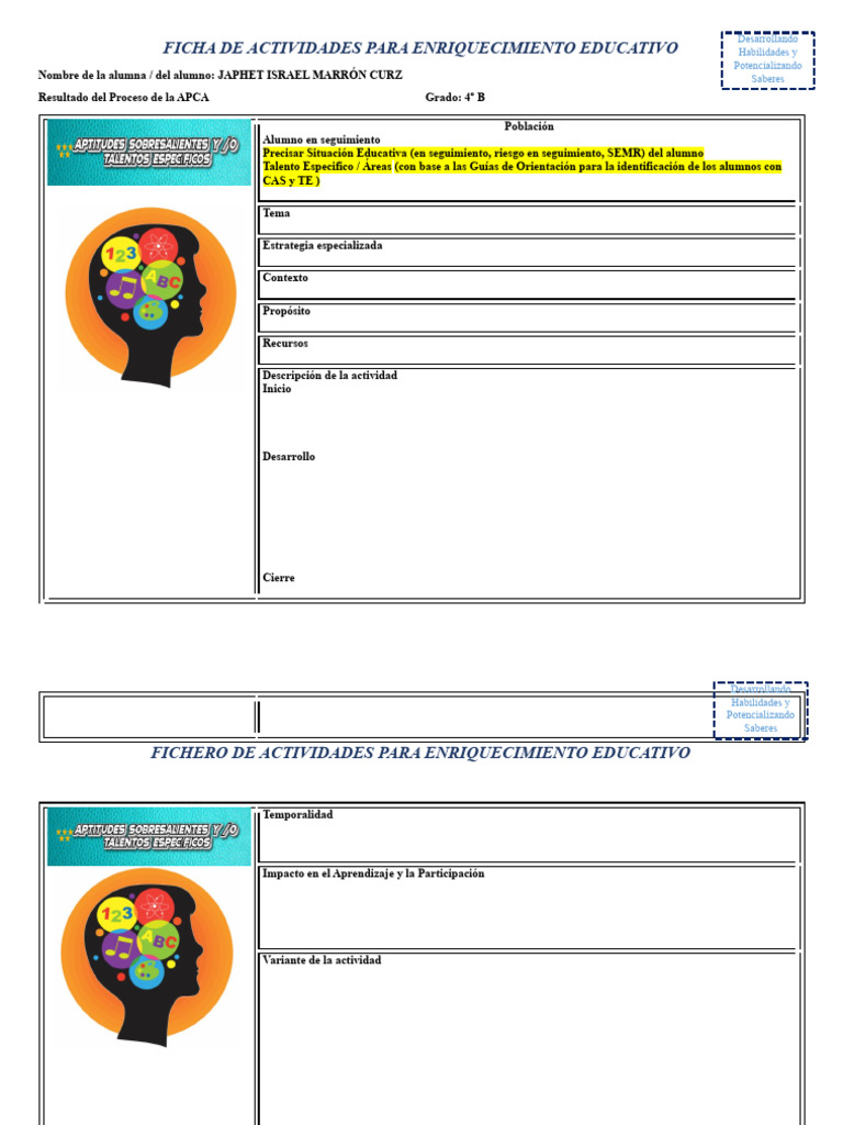Actividades de Enriquecimiento 4ºB | PDF | Aprendizaje | Modificación de comportamiento