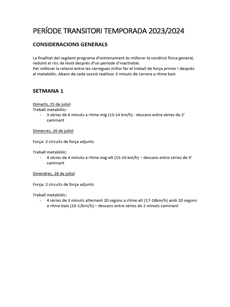 Període Transitori Temporada 2023 | PDF
