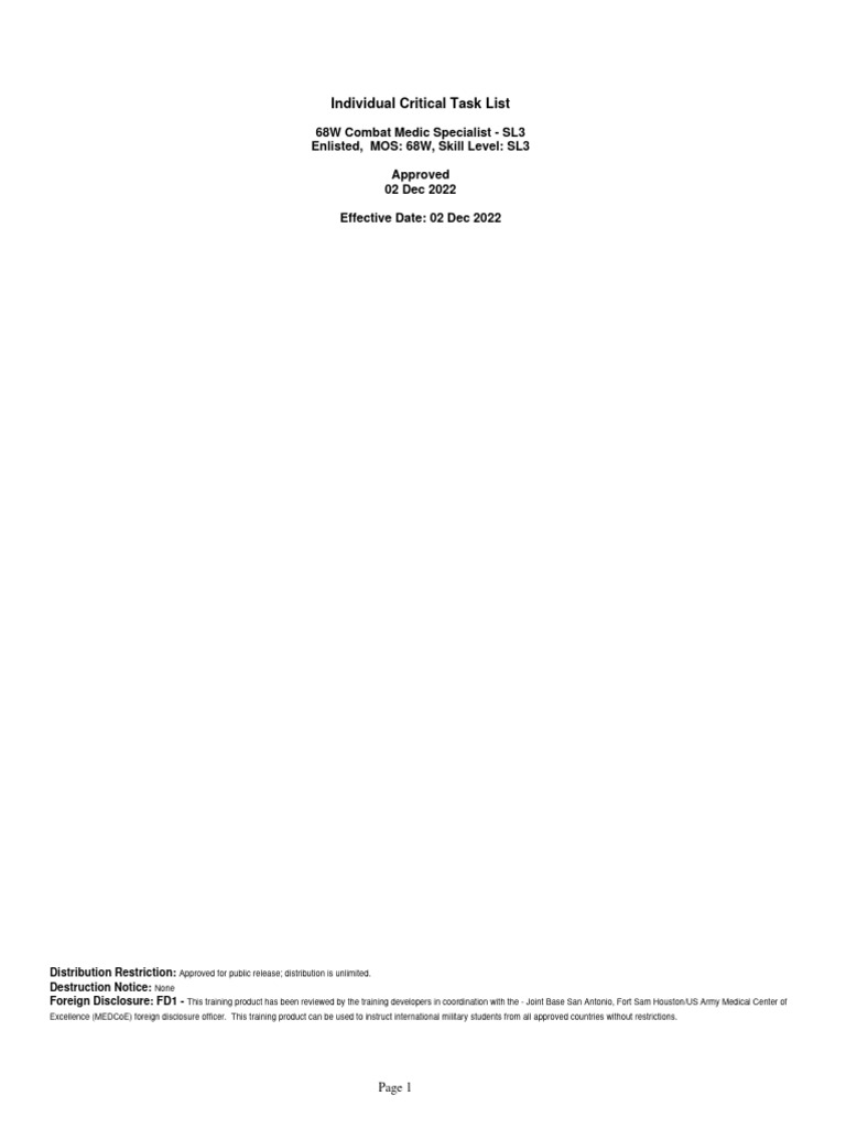 68W Combat Medic Specialist Tasks | PDF | Military Of The United States ...