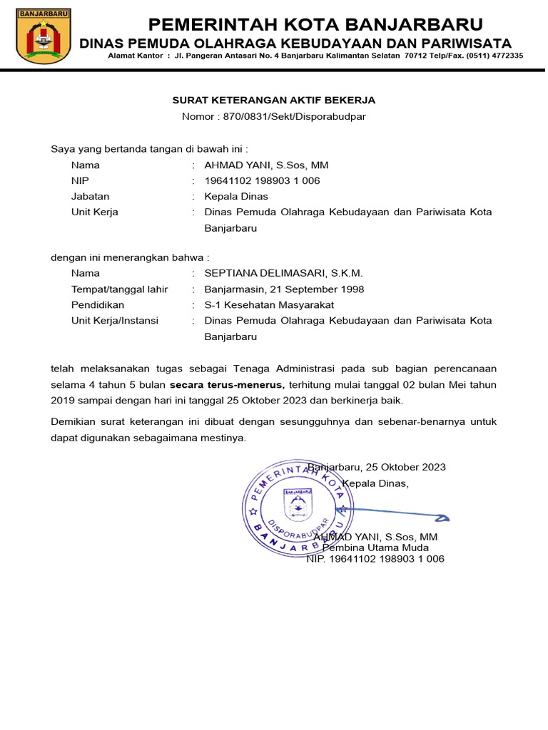 Surat Keterangan Aktif Kerja - Blud | PDF